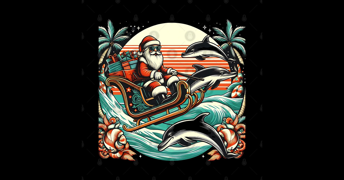 Summer Sleigh Ride Santa’s sleigh pulled by dolphins, with Santa ...
