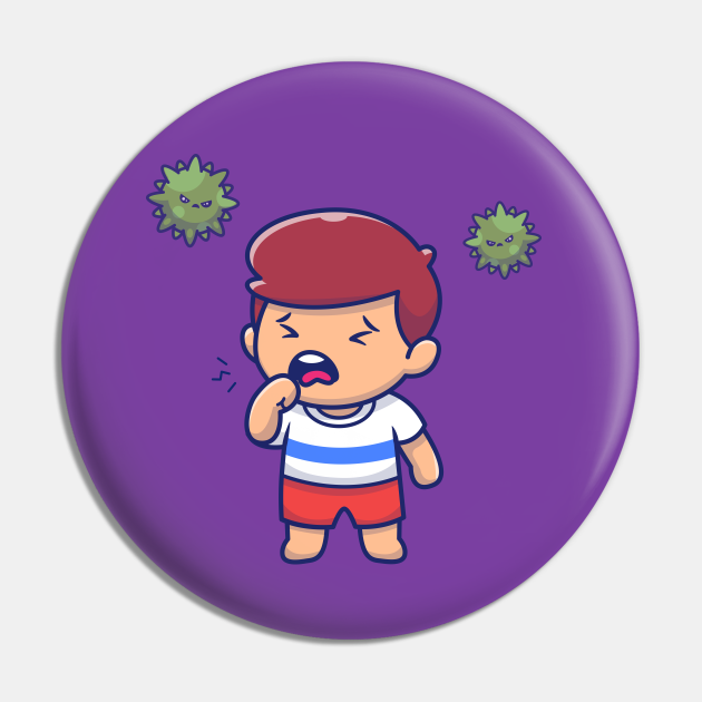 Cute Boy With Fever And Flu Cartoon - Flu - Pin | TeePublic