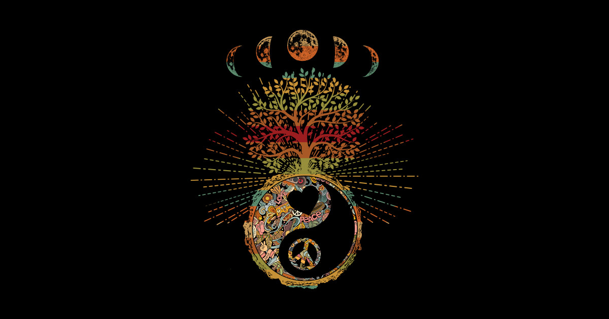 phases of the moon retro hippie ying yang - Phases Of The Moon ...