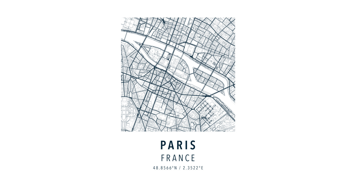 paris france simple map - Maps - T-Shirt | TeePublic