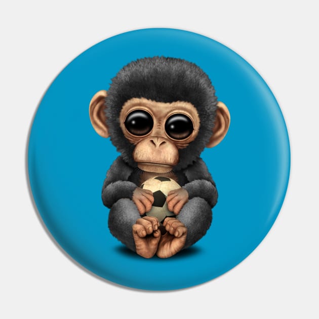 Cute Baby Chimp With Football Soccer Ball - Football - Pin | TeePublic