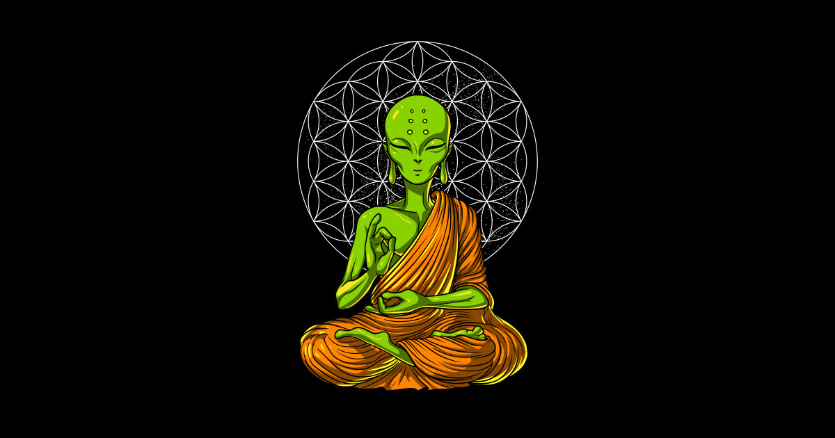 Space Alien Buddha - Alien Yoga - T-Shirt | TeePublic