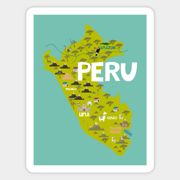 Peru Illustrated Map - Peru - Magnet | TeePublic