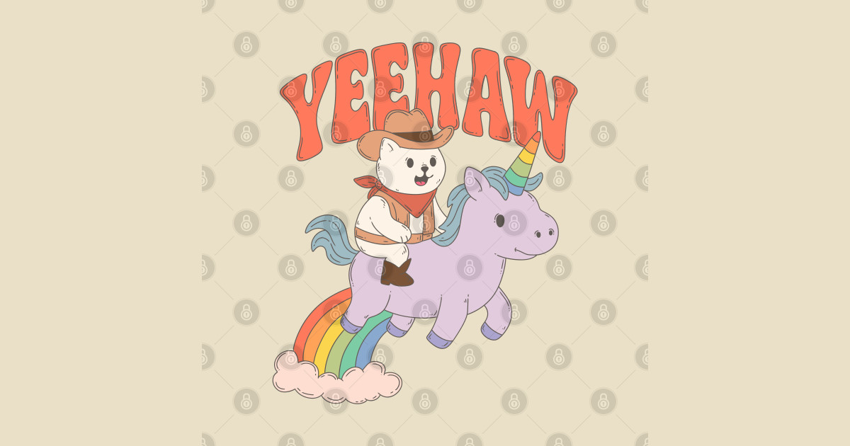 Yeehaw Cowboy Cat Riding Rainbow Unicorn - Cowboy - T-Shirt | TeePublic