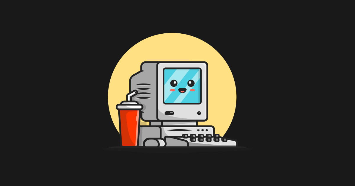 Cute Old Computer Desktop with Coffee Cartoon Vector Icon Illustration ...