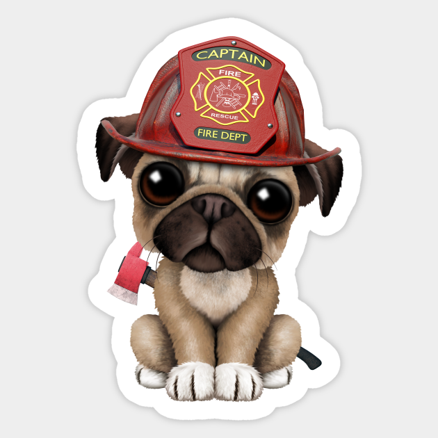 Cute Pug Puppy Firefighter - Pug - Sticker | TeePublic