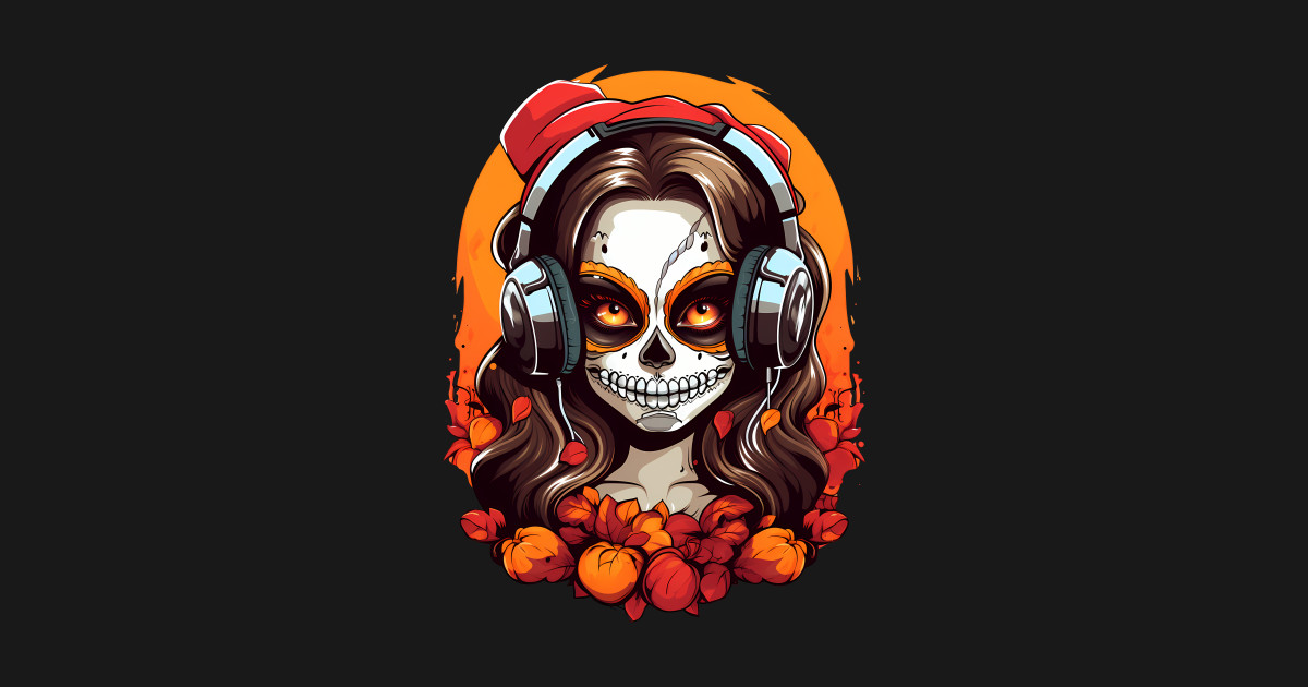 Musical Skull Design Autumn Beats Skull Girl - Musical Skull Girl - T ...