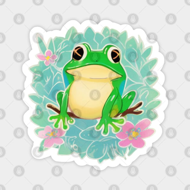 Cute Little Tree Frog on a Floral background - Frog - Magnet | TeePublic