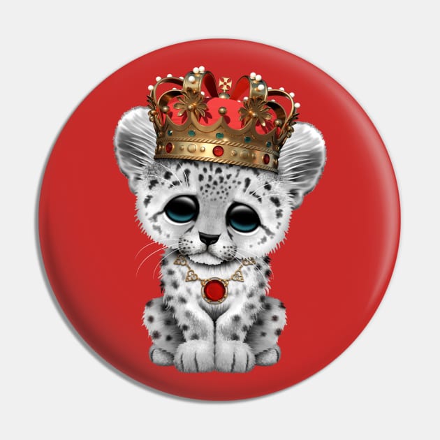 Cute Royal Snow Leopard Wearing Crown - Snow Leopard - Pin | TeePublic