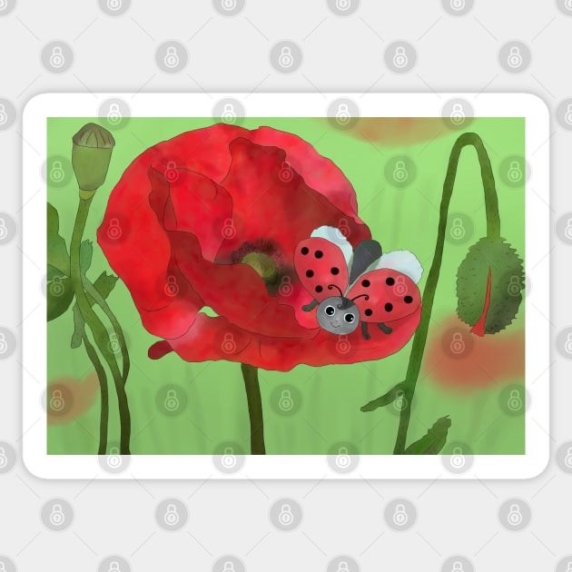 Mohn mit Käfer - Marienkfer - Sticker | TeePublic