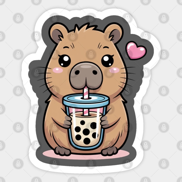 Capybara with Boba Tea - Capybara - Sticker | TeePublic