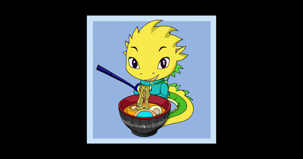 Baby dragon eating ramen anime - Anime And Manga - Sticker | TeePublic