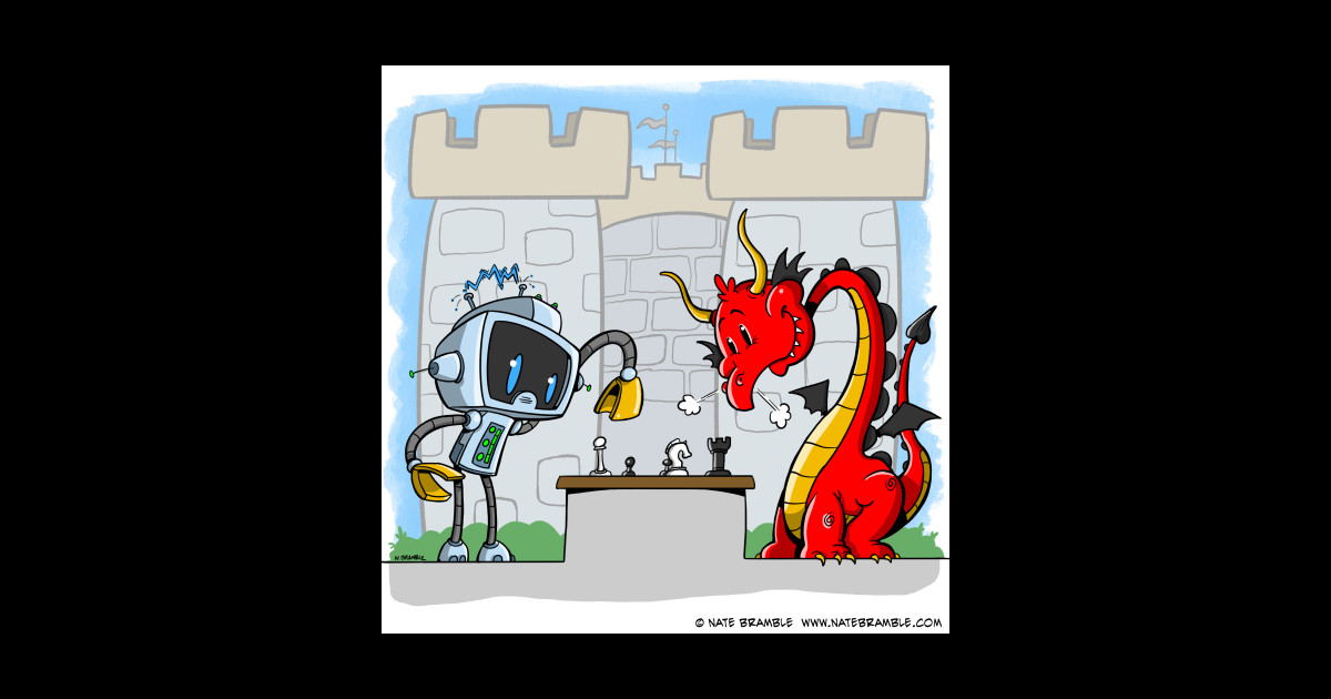 Robot and Dragon Playing Chess - Chess Player - Posters and Art Prints | TeePublic