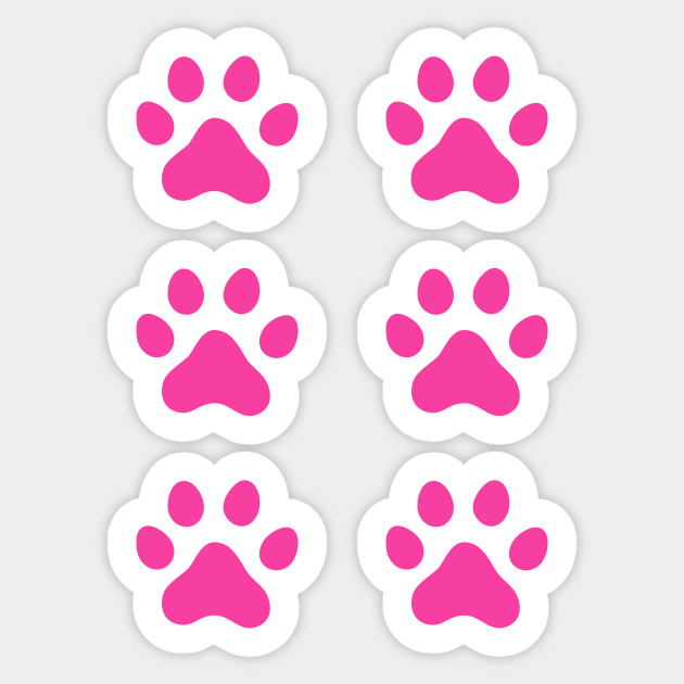 Hot pink paw print stickers, set of six - Paw Print - Sticker | TeePublic