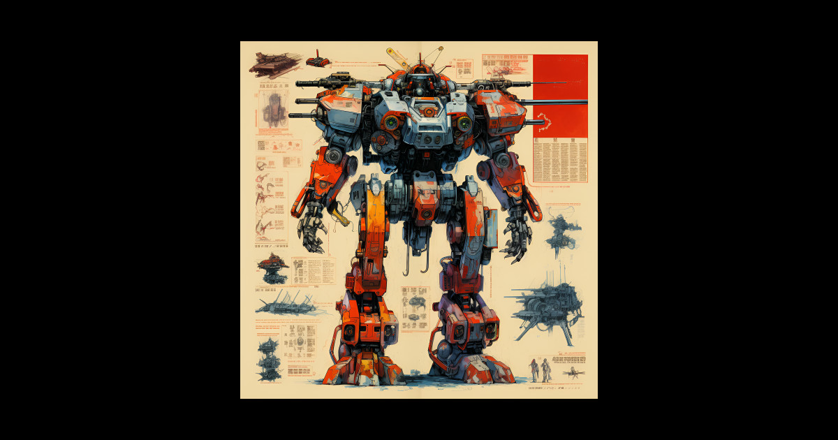 Retro Robot Blueprint - Mecha - Sticker | TeePublic