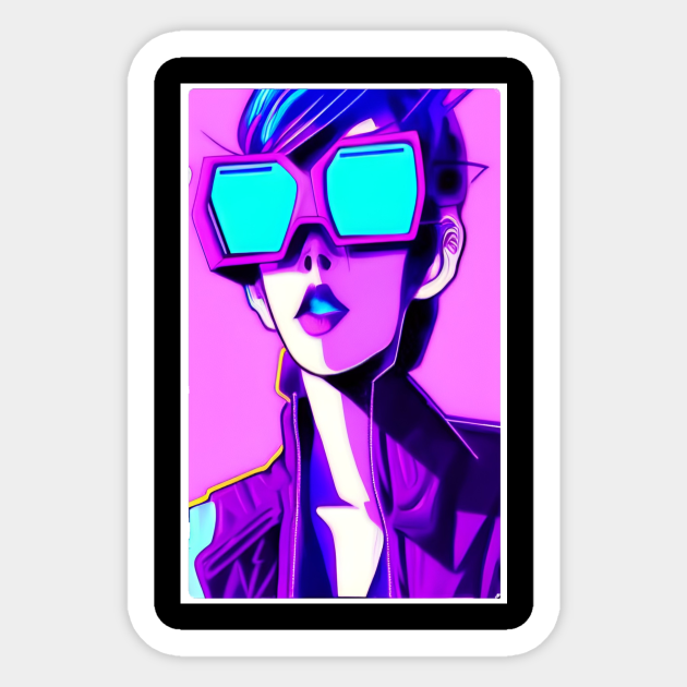 Synthwave - Sunglasses Girl - 001 - Synthwave - Sticker | TeePublic