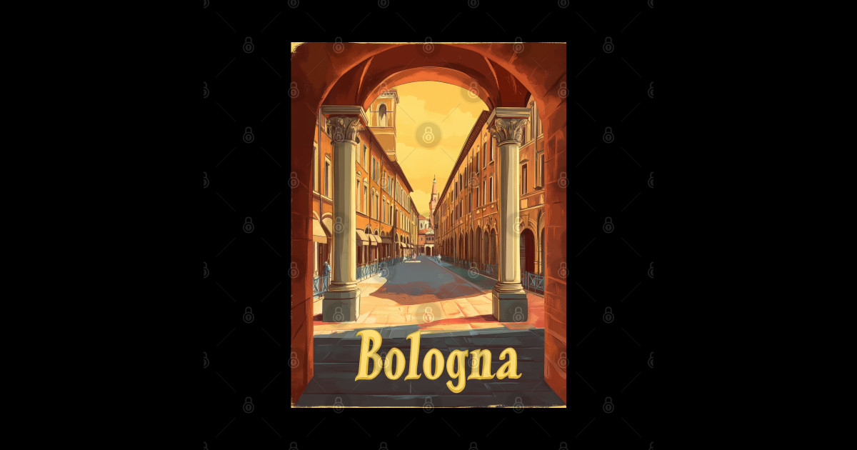 The illustration showcases Bolognas historic architecture bathed in ...