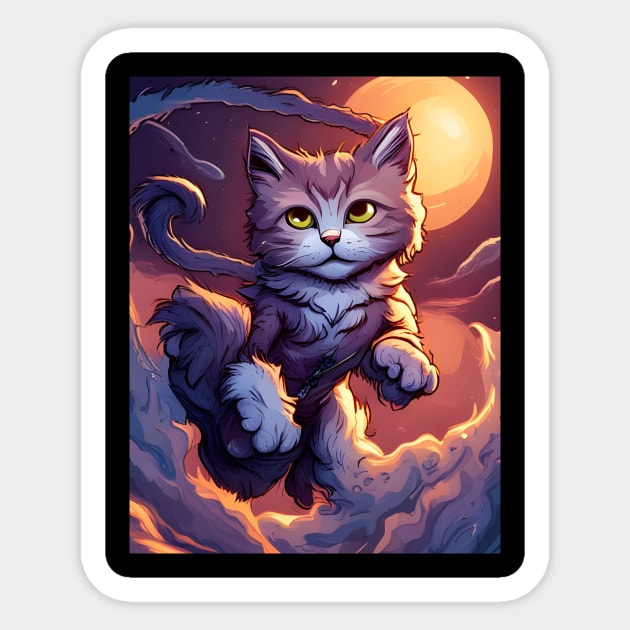 Burt the Cat Goes Flying - Cat - Sticker | TeePublic