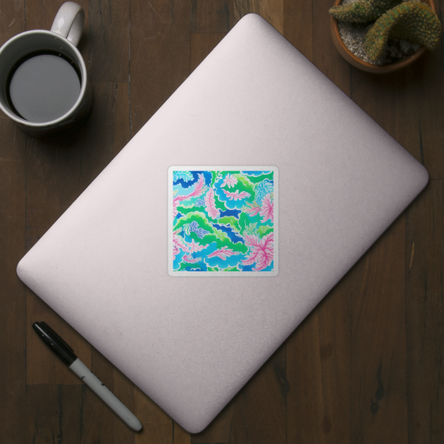 Preppy coral reef, sea foam, waves, corals - Preppy - Sticker | TeePublic