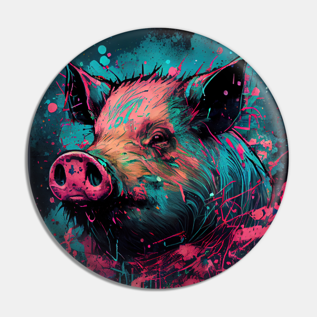 Pig Art Style 90s - Pig - Pin | TeePublic