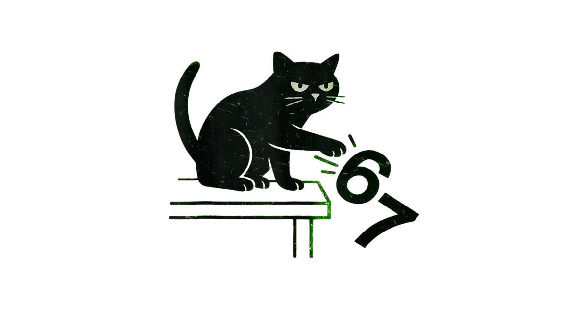 Funny Six Seven 6 7 Meme Cat Knocking Off 67 Funny Black Cat - Funny 67 ...