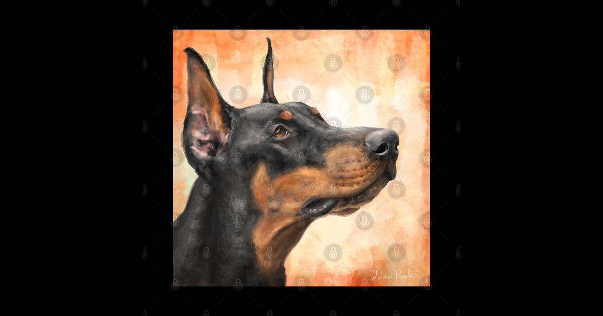 Contemporary Painting of a Gorgeous Black and Gold Doberman Pinscher on ...