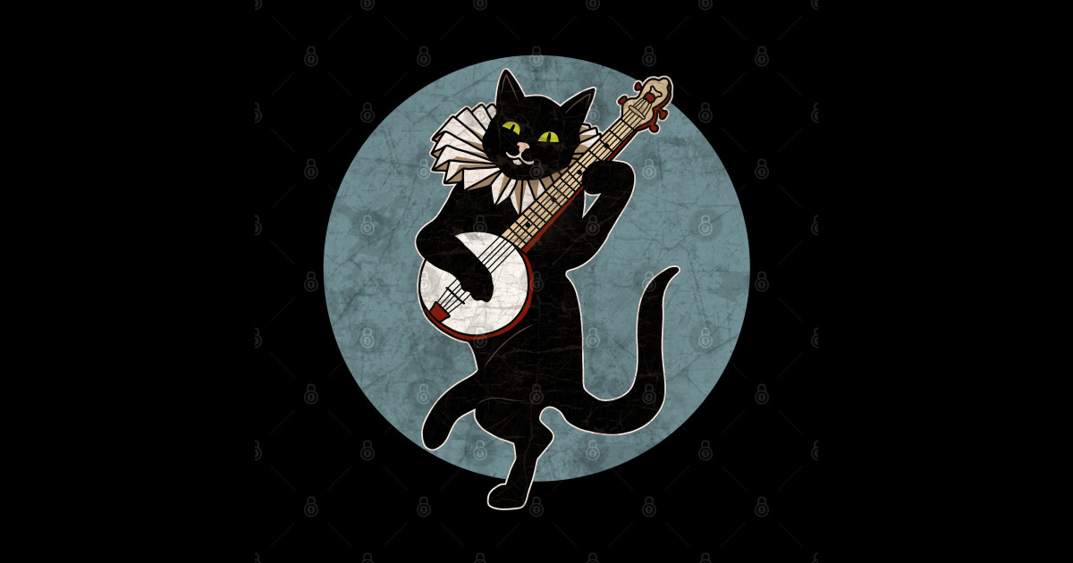 Vintage Cat Playing Banjo - Vintage Cat - T-Shirt | TeePublic