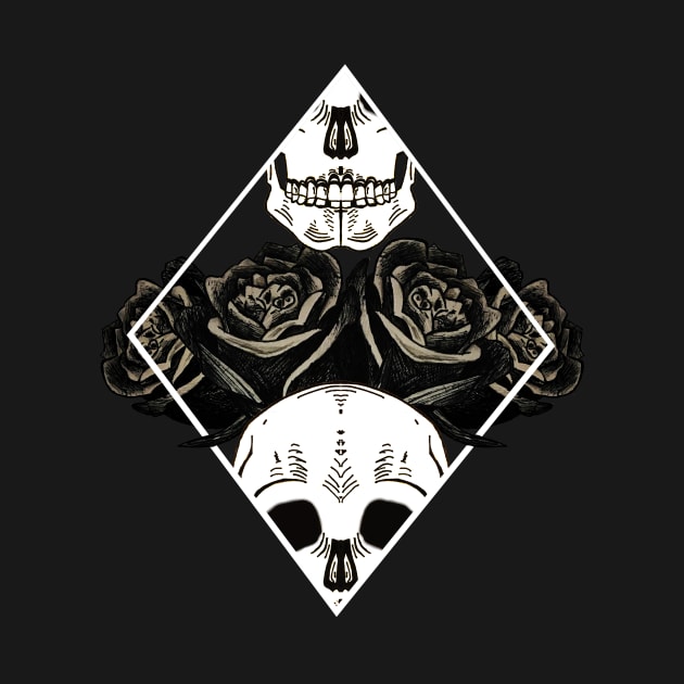 Retro Skeleton and Rose Design - Skull - T-Shirt | TeePublic