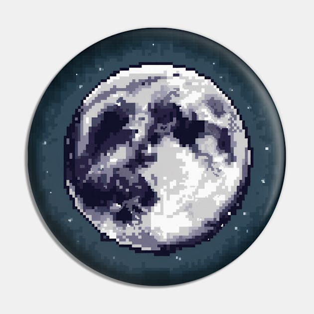 Pixel art illustration of a full moon - Pixel Art - Pin | TeePublic