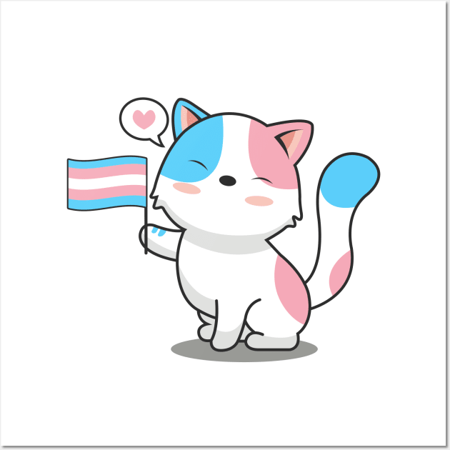 Cute Cat With Transgender Pride Flag - Transgender Pride - Posters and ...