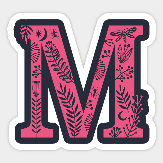 Letter M Pink - Typographic - Sticker | TeePublic