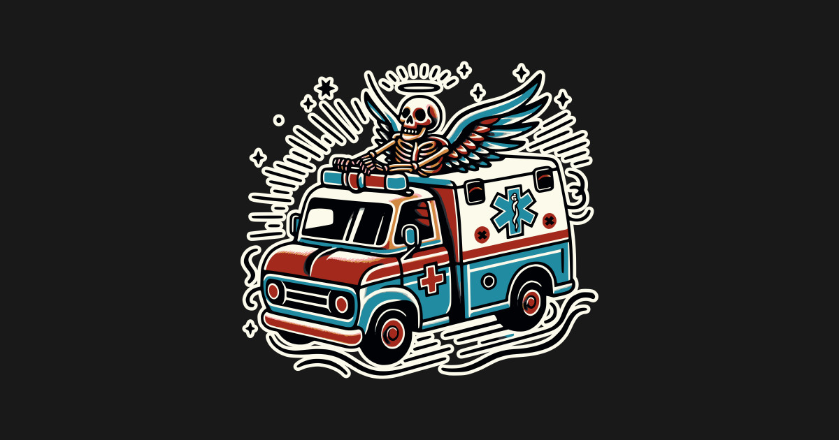 Skeleton Driving Ambulance - Untextured - Ambulance - T-Shirt | TeePublic