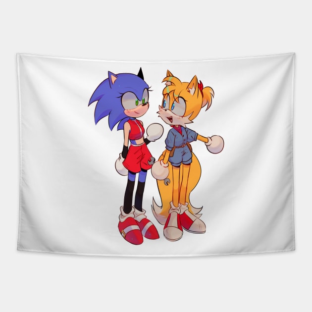 Sonic and Tails genderbend - Sonic - Tapestry | TeePublic