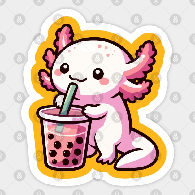 adorable baby axolotl drink boba - Axolotl Funny - Sticker | TeePublic