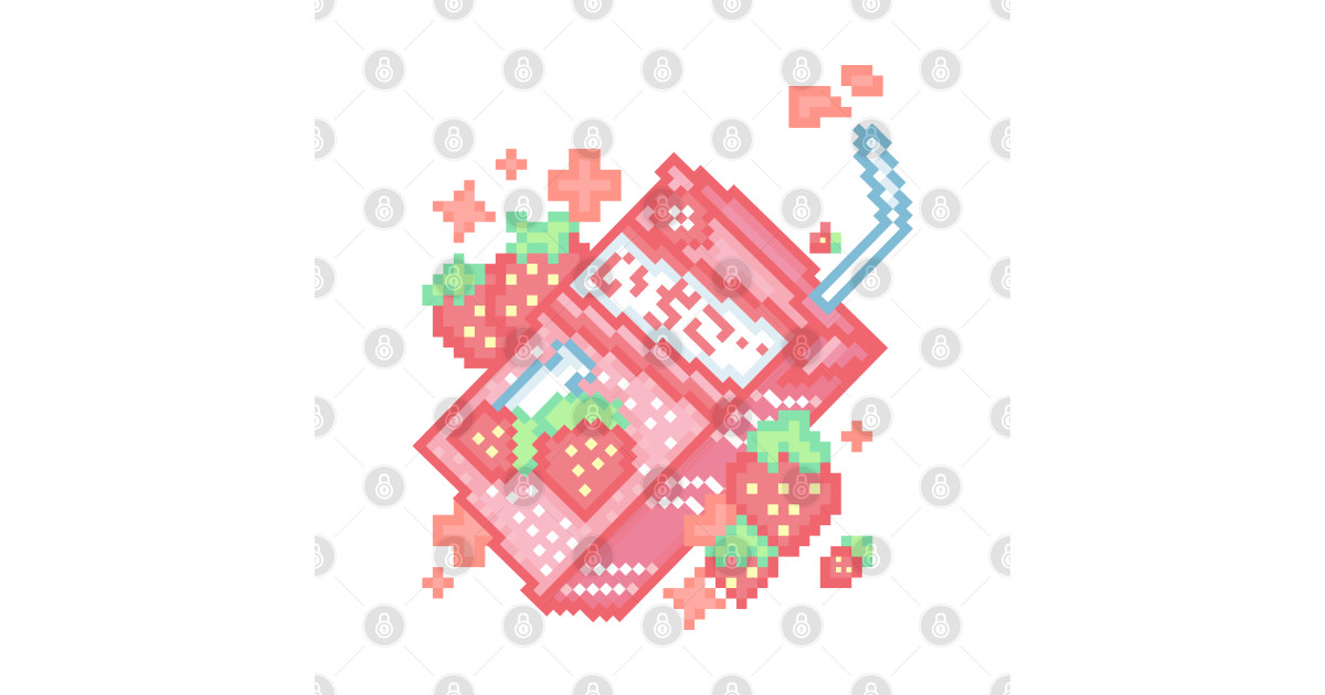 Pink Kawaii Pixel Art Strawberry Milk Design - Pixel - T-Shirt | TeePublic