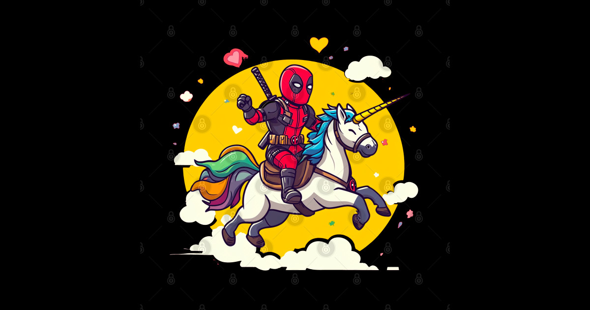 deadpool ride unicorn - Deadpool - Sticker | TeePublic