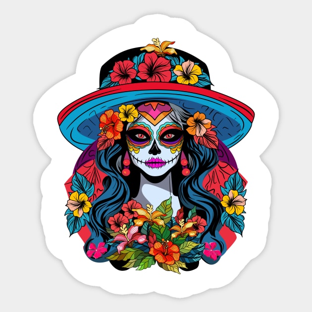 La Catrina with flowers - Catrina - Sticker | TeePublic