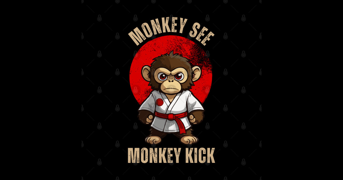Funny Karate Monkey, Monkey See Monkey Kick - Karate Monkey - Sticker ...