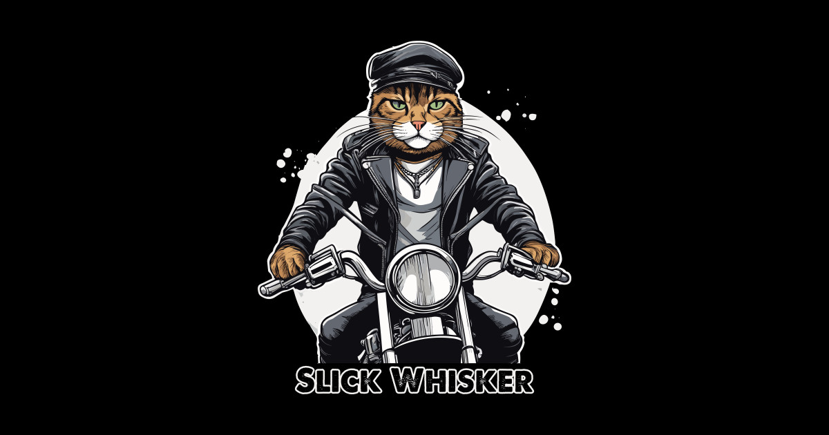 Slick Whisker Biker Cat - Biker Cat - Sticker | TeePublic