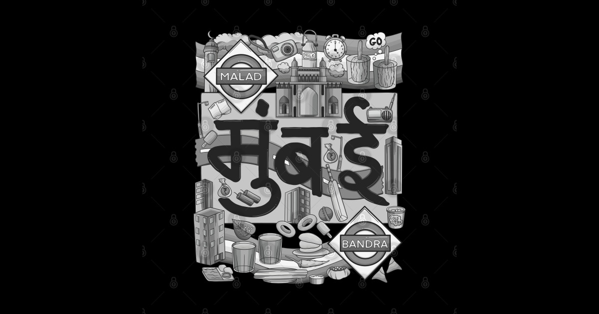 Mumbai City Hindi GreyVintage Doodle - Mumbai - Sticker | TeePublic