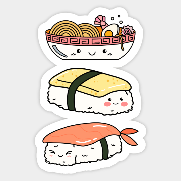 Cute Kawaii Ramen Nigiri Tamago Sushi - Sushi - Sticker | TeePublic