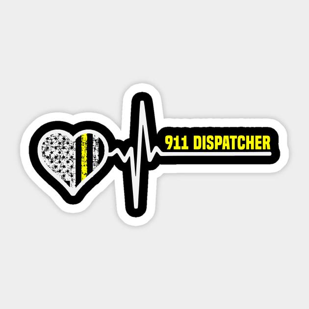 911 Dispatcher Heartbeat USA American Flag - 911 Dispatcher - Sticker ...