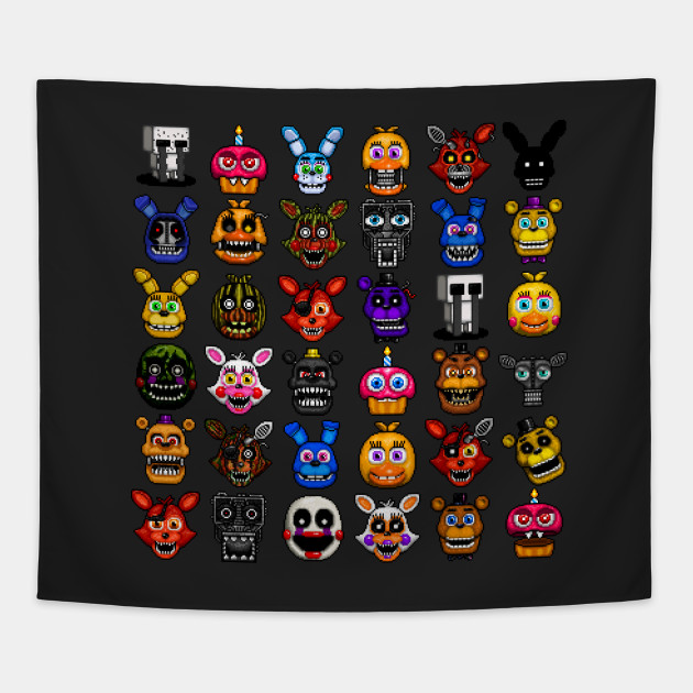 FNAF pixel art collage - Five Nights At Freddys - Tapestry | TeePublic