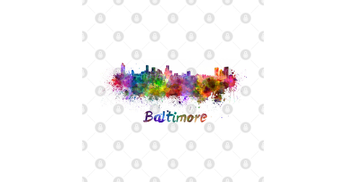 Baltimore skyline in watercolor - Baltimore - T-Shirt | TeePublic