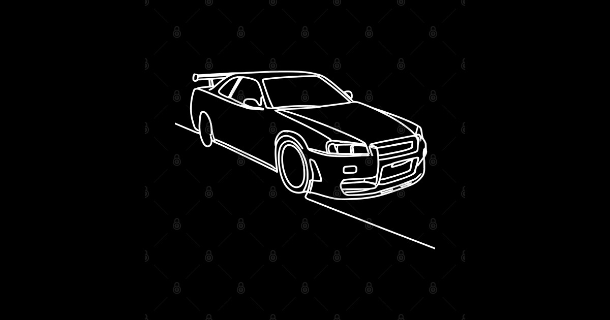 Nissan R34 Line Drawing - Nissan Skyline Gtr R34 - Sticker | TeePublic