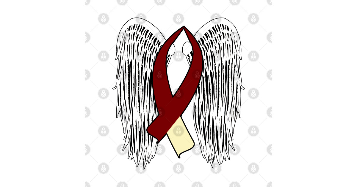 Winged Awareness Ribbon (Burgundy & Cream) - Awareness Ribbon - T-Shirt ...