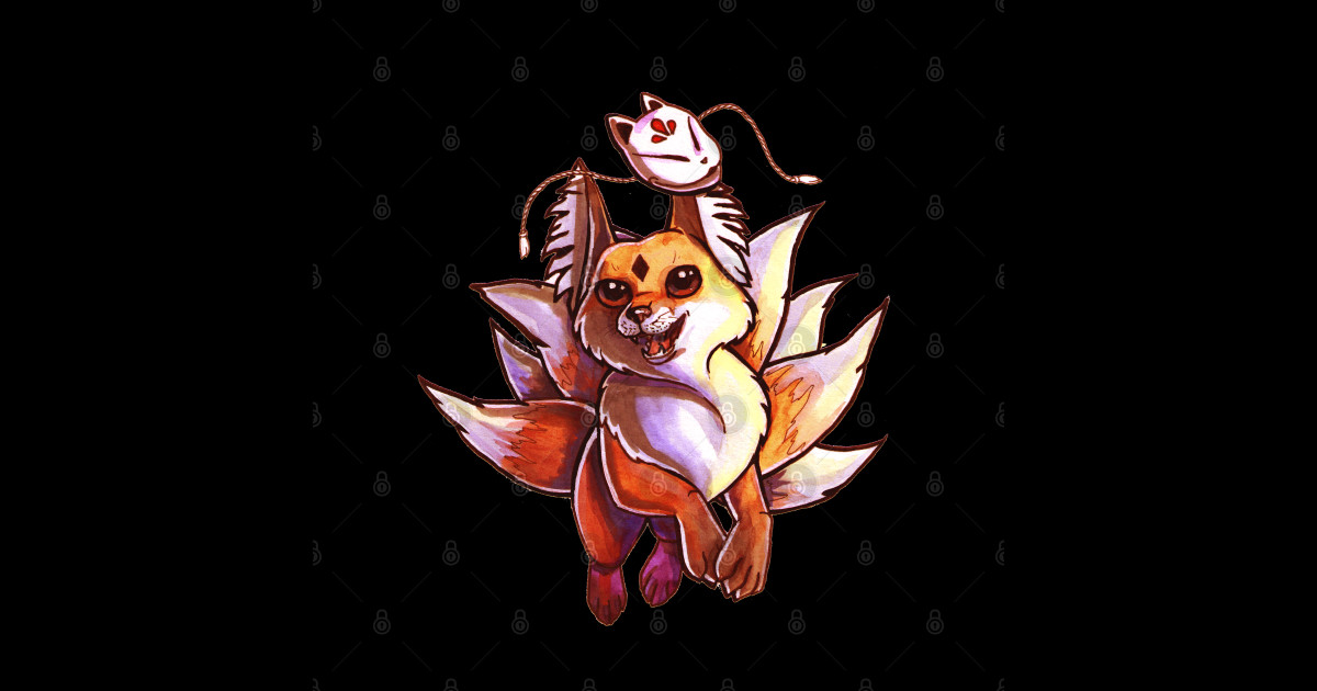 hand watercolour drawing "little kitsune" - Kitsune - Sticker | TeePublic