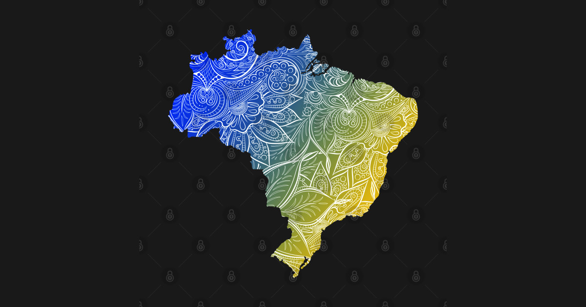 Colorful mandala art map of Brazil with text in blue and yellow ...