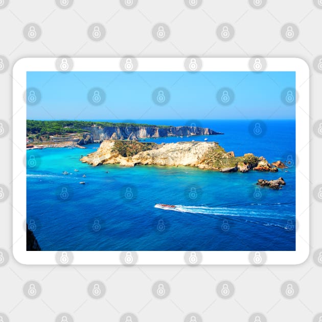 Panorama from Tremiti Islands with a motorboat cruising the Adriatic ...