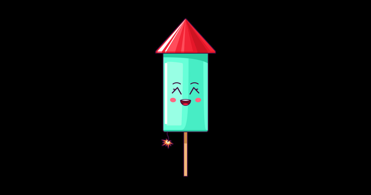 Cartoon Kawaii Firework Rocket with Grinning Face - Kawaii Firework ...